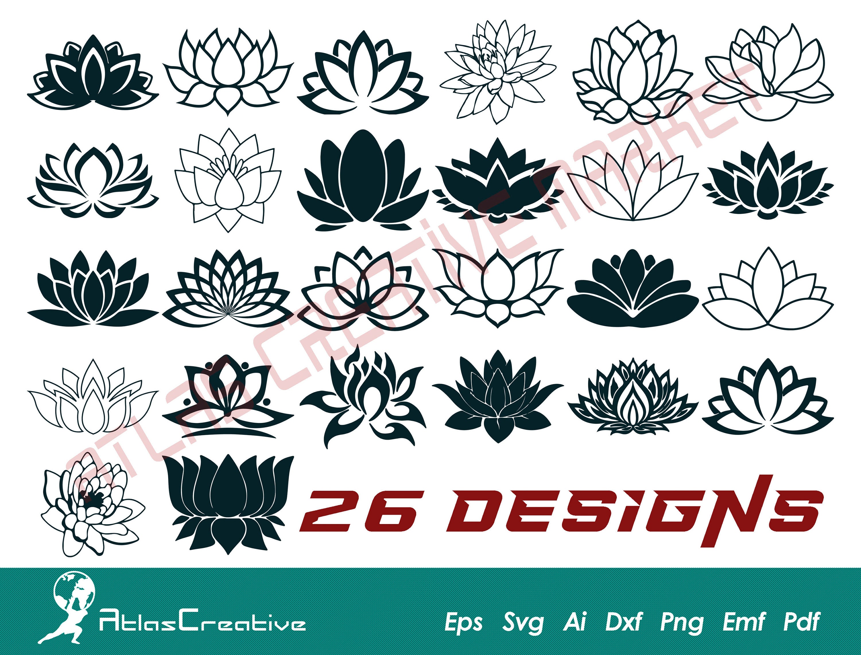 Lotus Svg 26 Bundle, Lotus Flower Svg, Meditation Clipart Cricut, Lotus ...