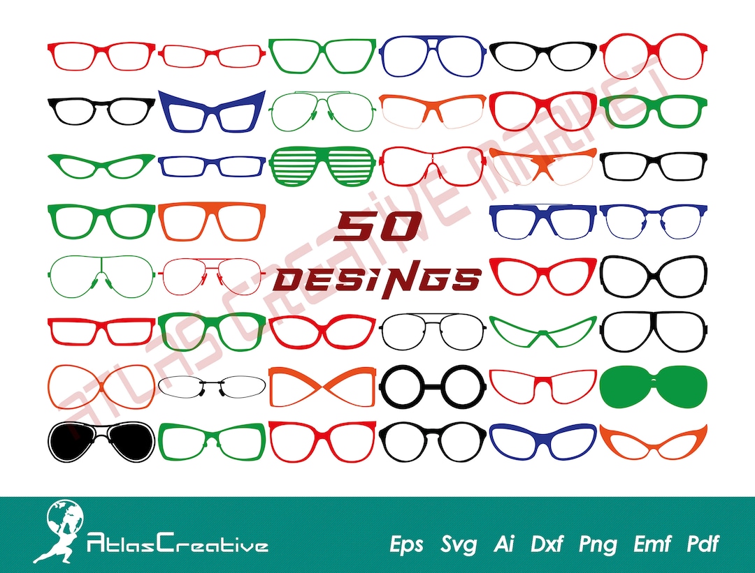 Glasses Svg (50) Bundle, Eyeglasses Svg Set, Sunglasses Vector for ...