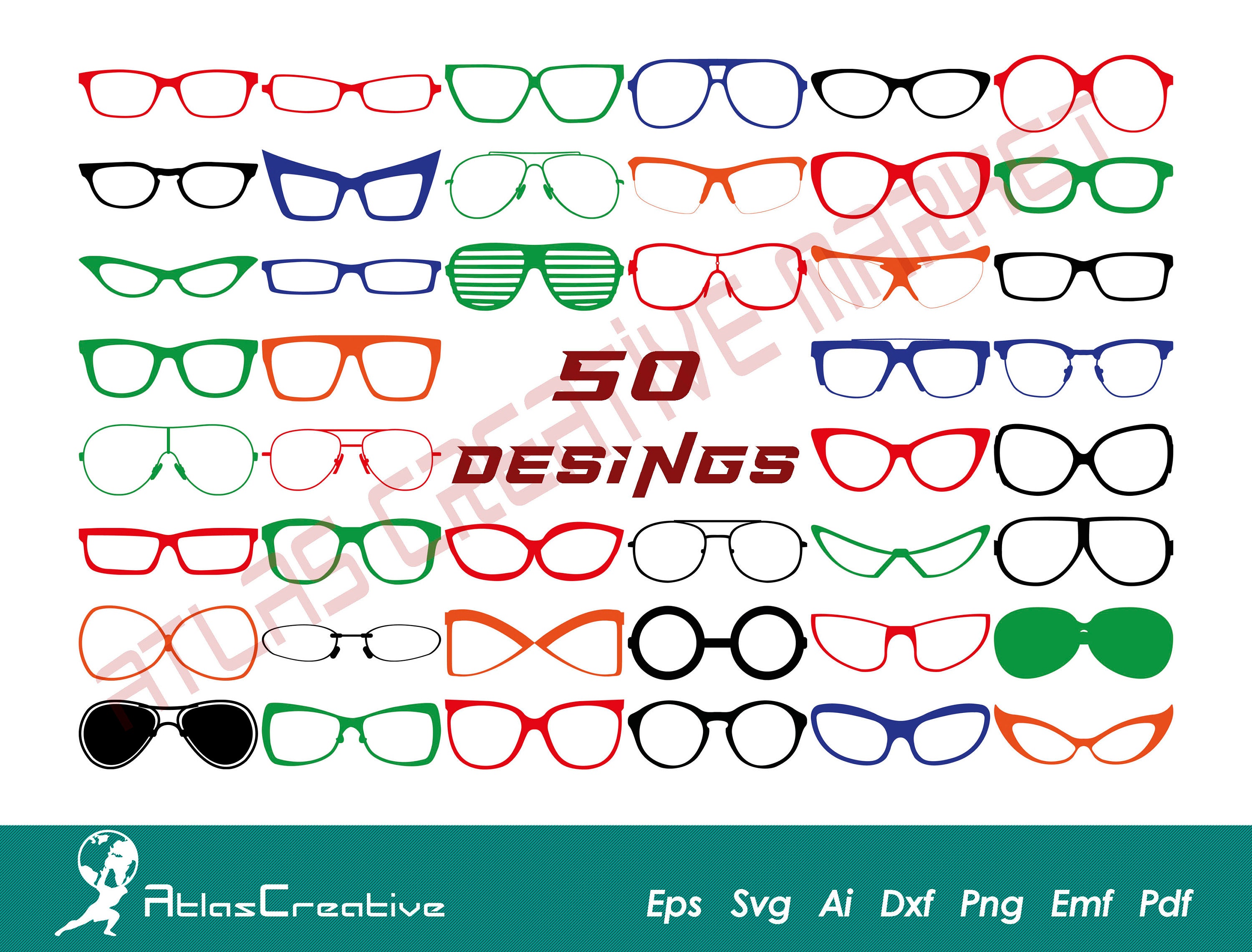 Glasses Svg 50 Bundle, Eyeglasses Svg Set, Sunglasses Vector for Cricut ...