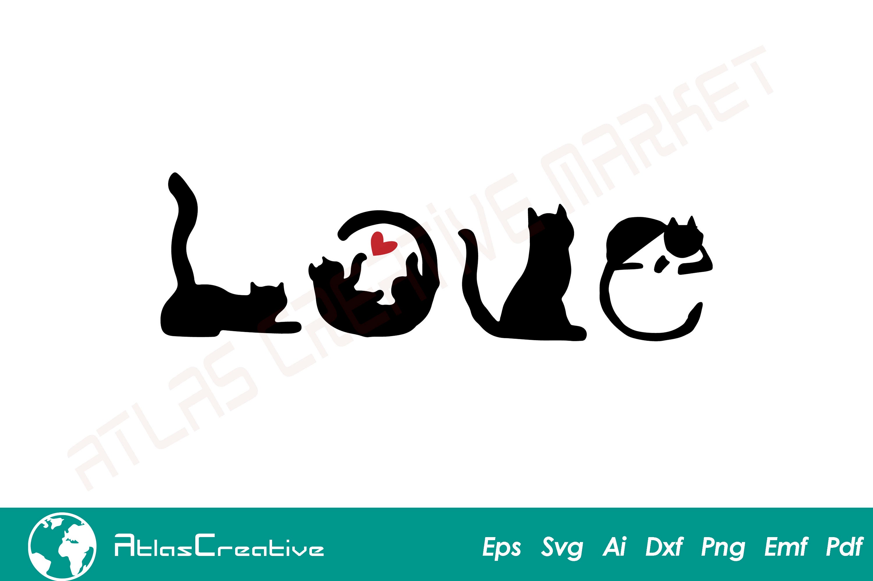 Cat's Love Design Svg, Cat Love SVG, I Love My Pet, Cats Lover Vector ...