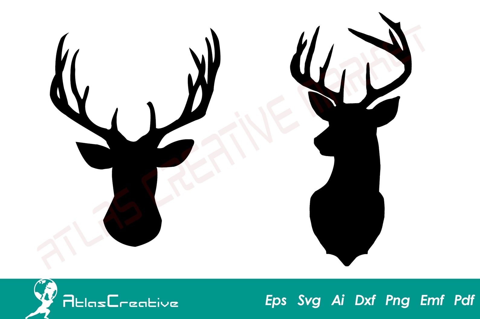 Deer Head SVG, Hunting, Antlers Silhouette, Deer Head Clipart, Buck ...