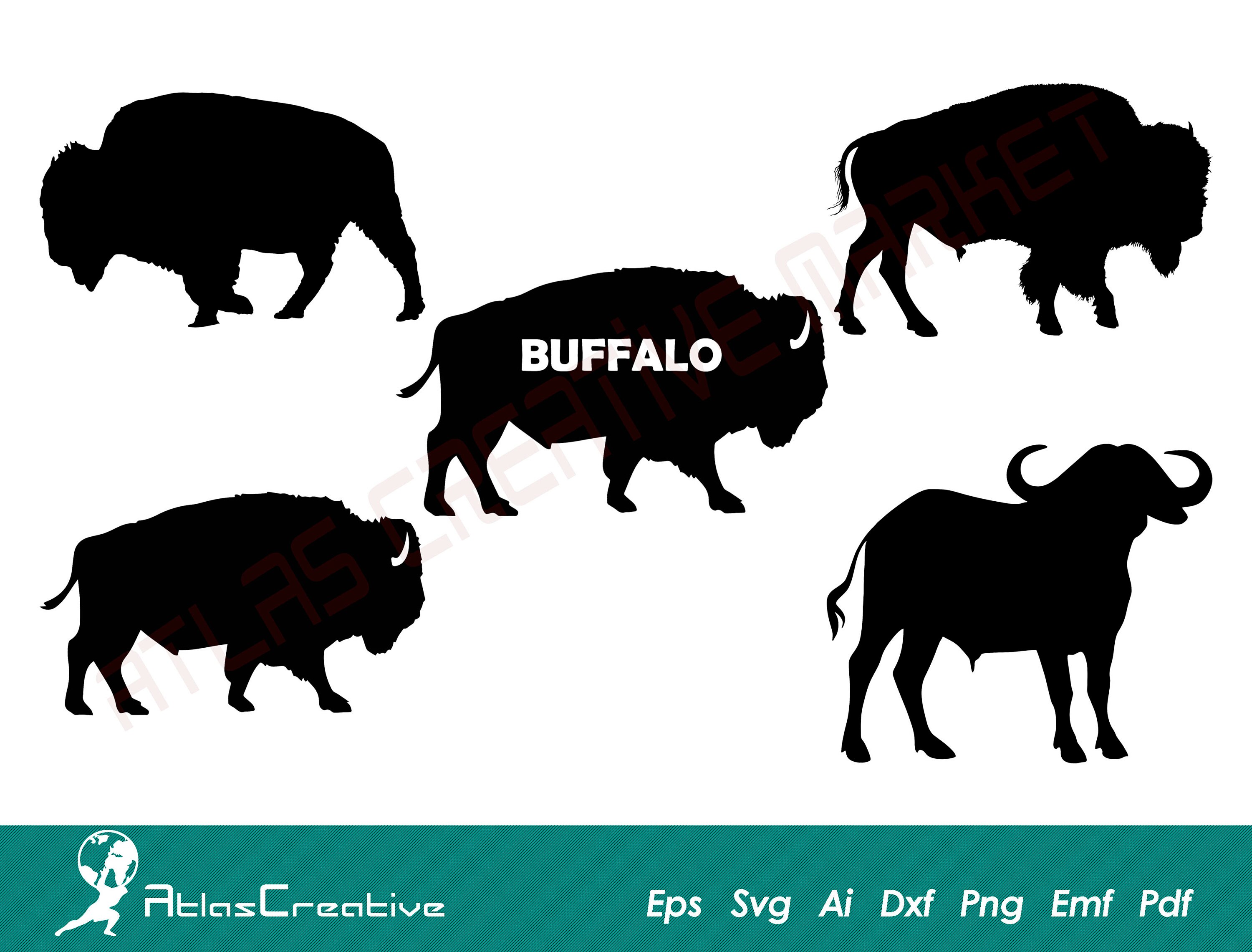 Buffalo Svg 5 Desings, American Bison Silhouette, Bisons, Buffalo ...