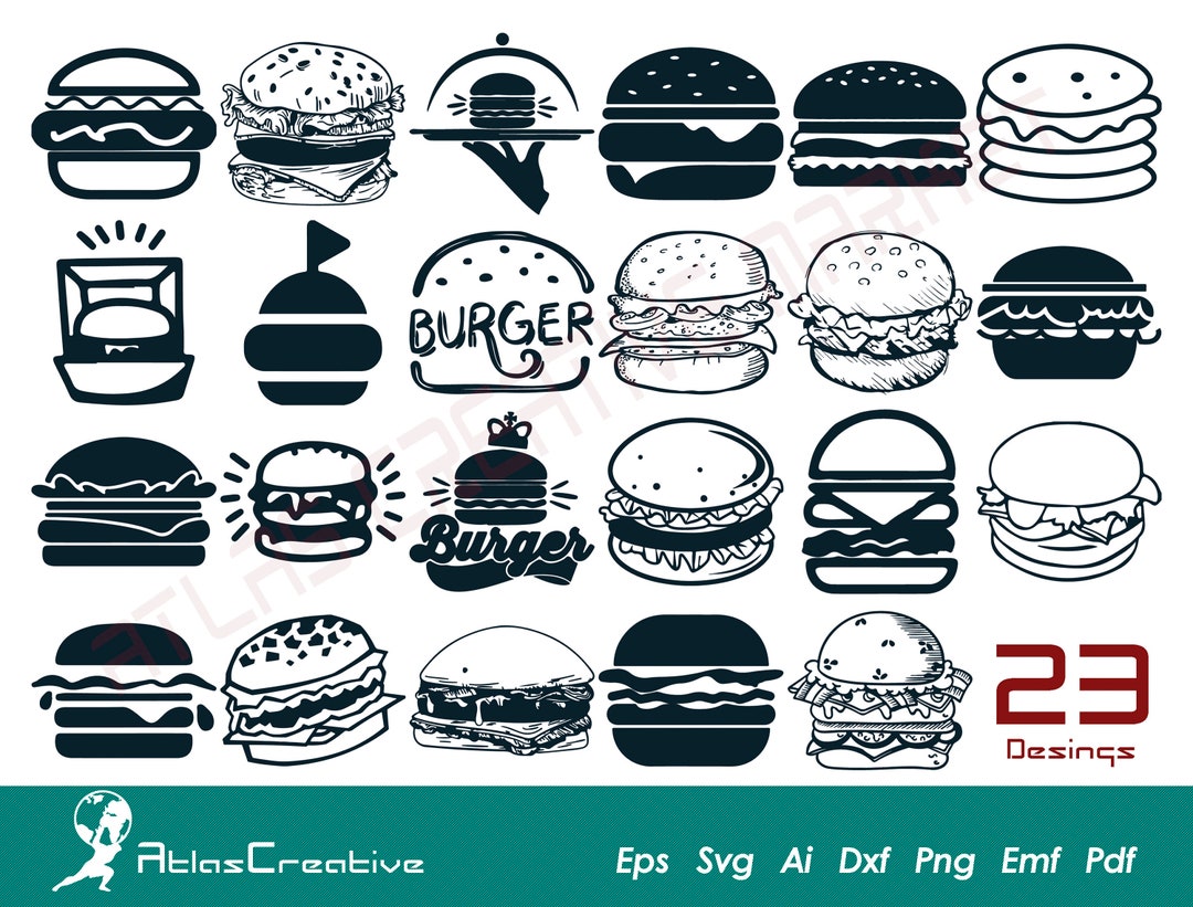 Hamburger Svg (23) Bundle, Burger Cricut File, Fast Food Svg, Burger ...