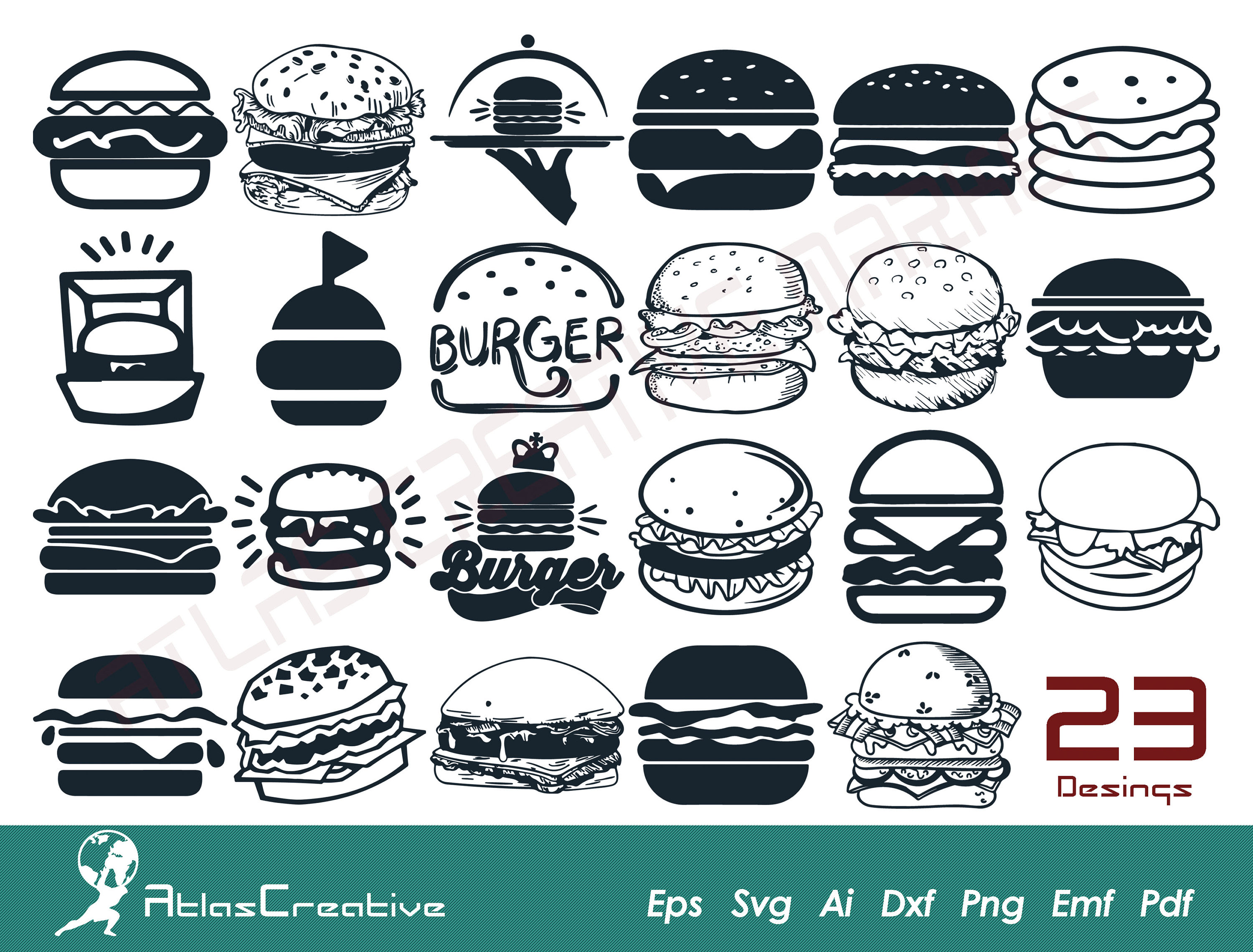 Hamburger Svg 23 Bundle, Burger Cricut File, Fast Food Svg, Burger Food ...