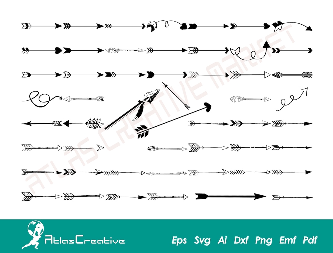 Arrows Svg (52) Bundle, Vector, Boho Tribal Arrows With Heart Valentine ...