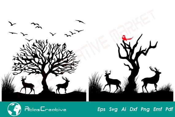 Wild Deer Svg Outdoor Two Deer Svg Deer Cardinal Deer - Etsy