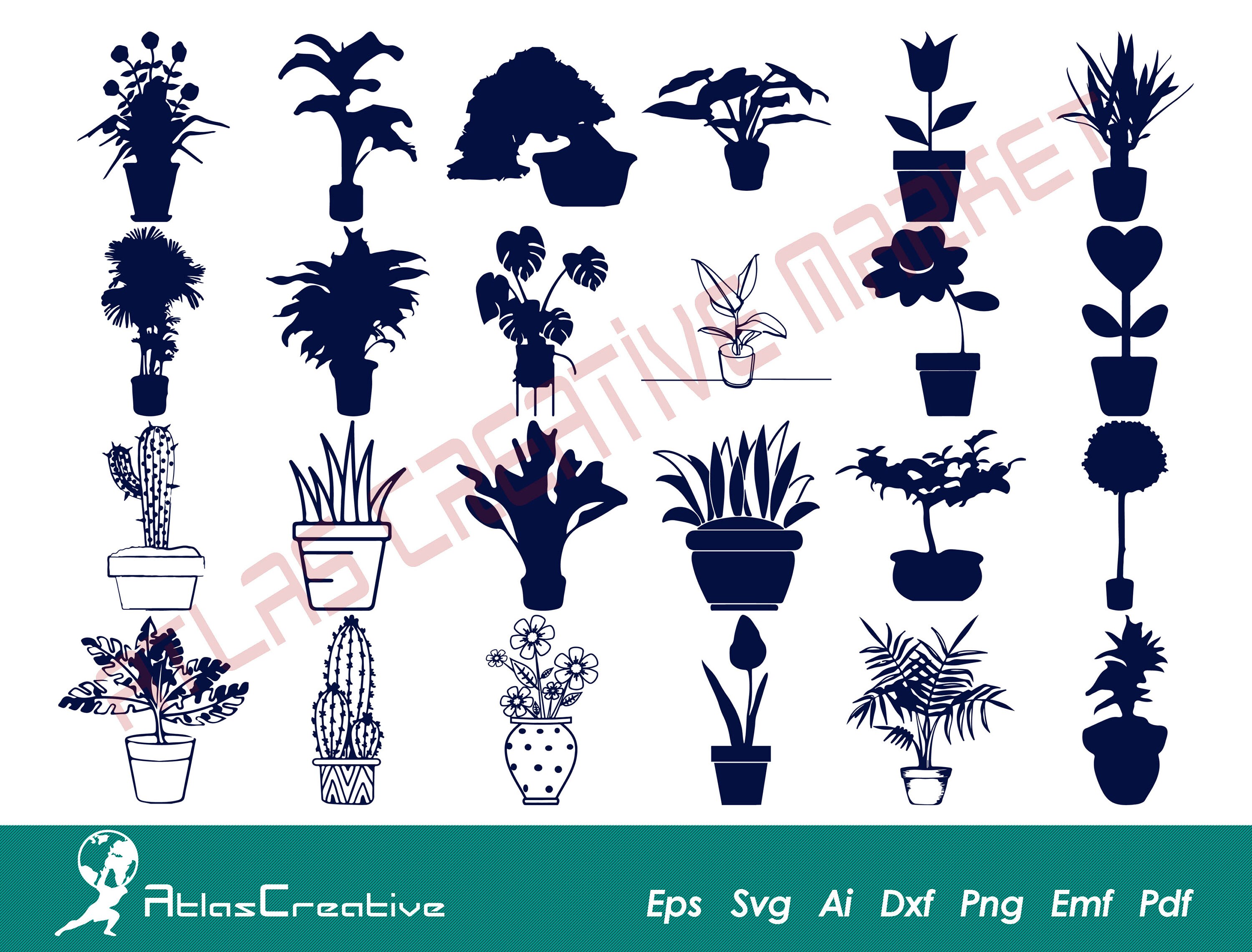 House Plant Svg 24 Bundle, Potted Plant Vectors, Hanging Plant Svg ...