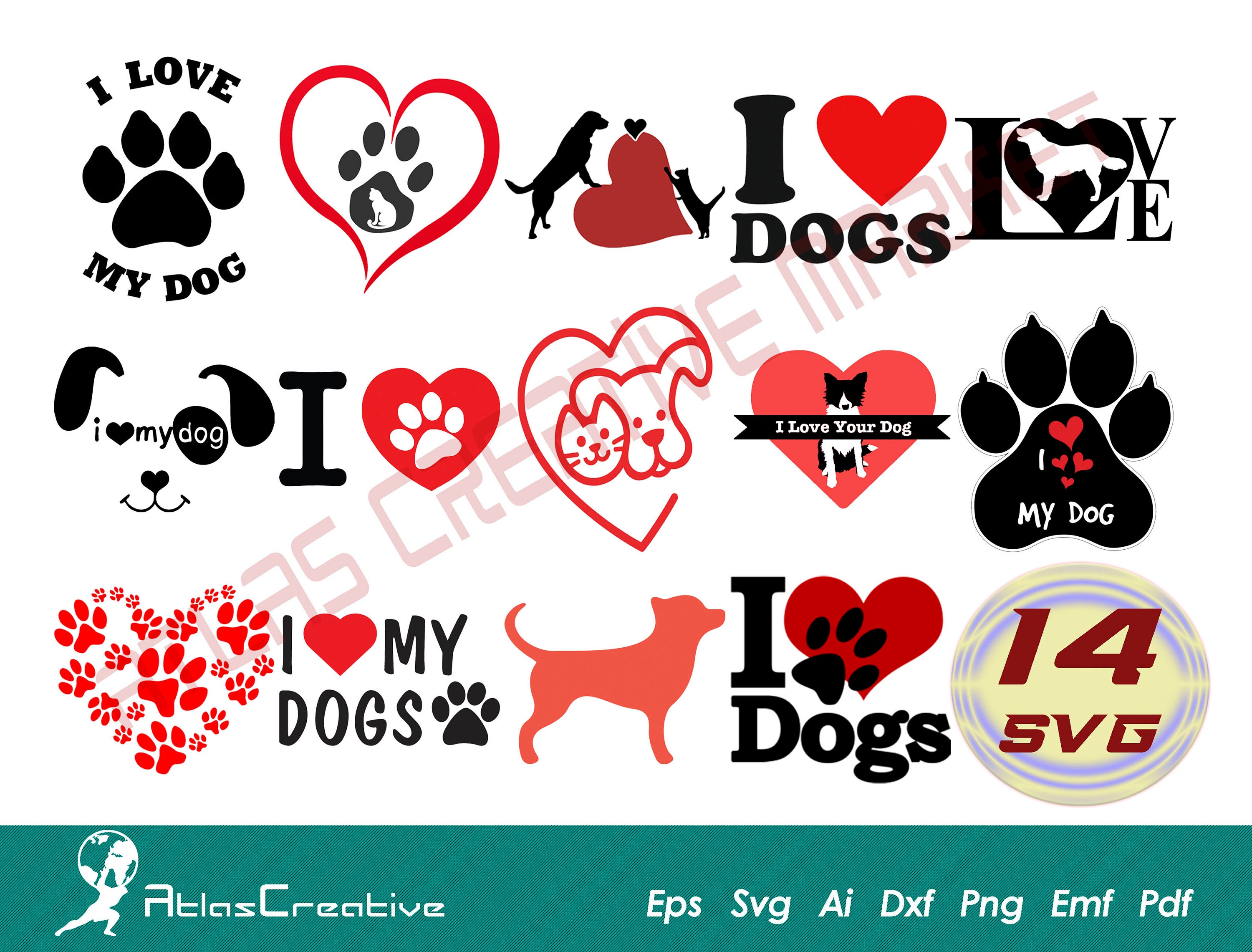 I Love Dog Svg (14) Bundle, Heart in Dog Silhouette, Dog Quote Svg, Dog ...