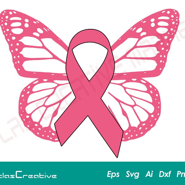 Breast Cancer Ribbon With Butterfly Clipart - Etsy