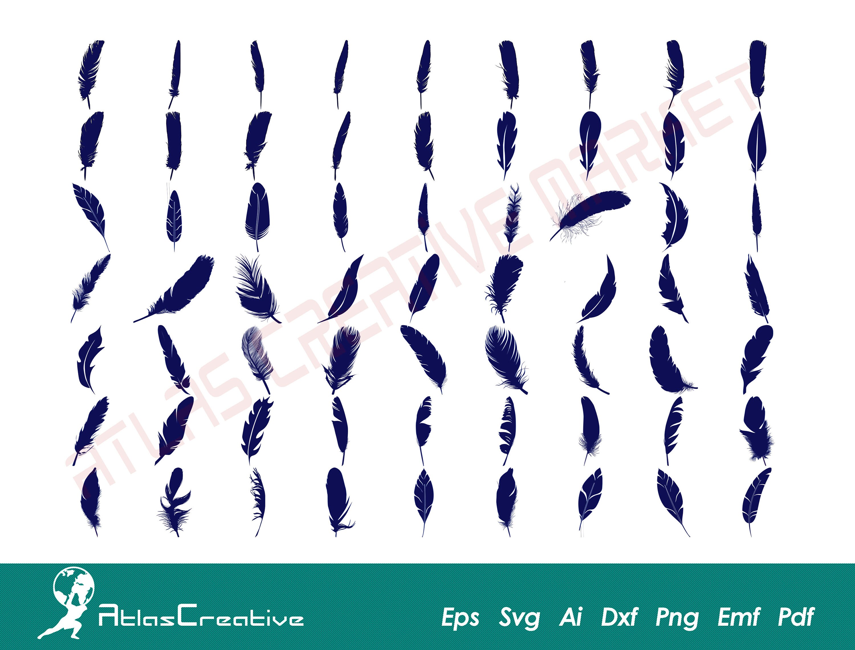 Feathers Svg 64 Bundle, Feather Set, Plume Vector, Feathers of Birds ...