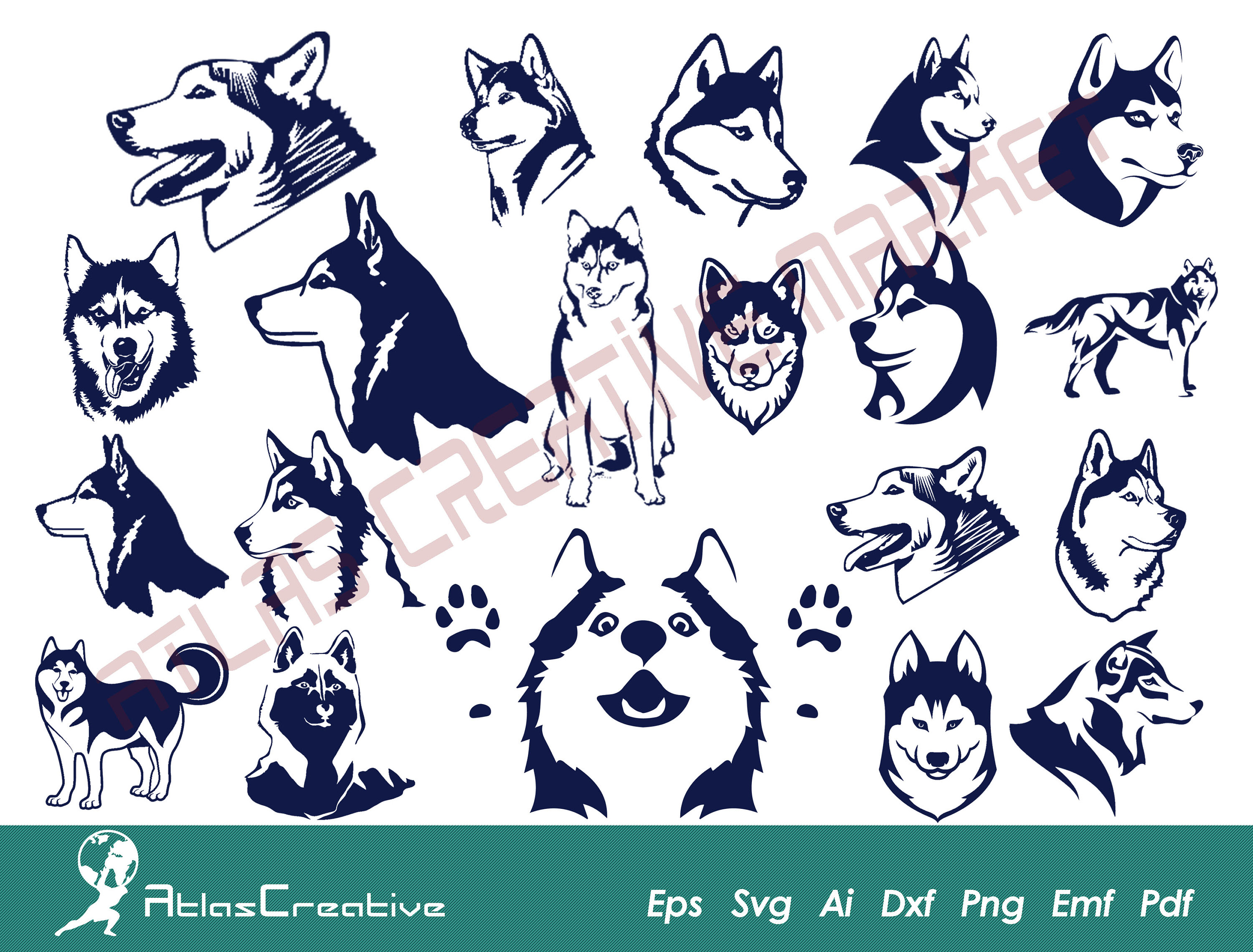 Husky Svg (20) Bundle, Siberian Husky Clipart for Cricut, Silhouette ...