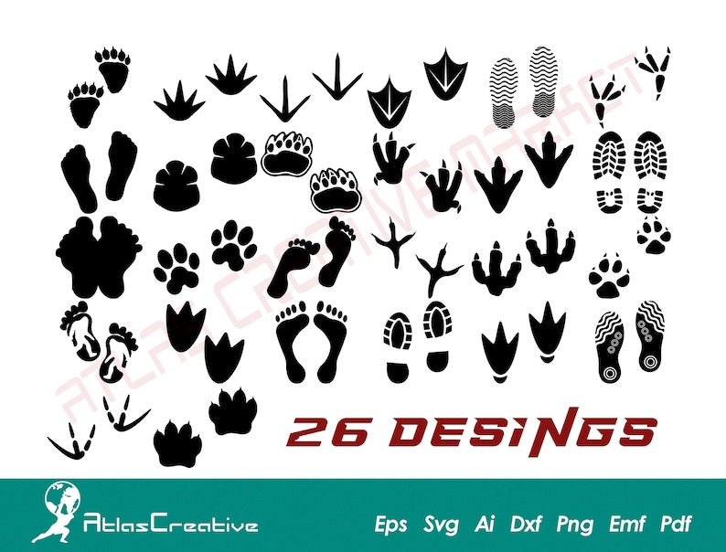 Footprint Svg 26 Bundle, Tracks Silhouette Bundle, Baby Footprint ...