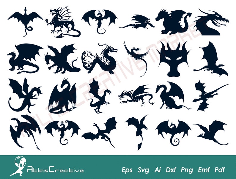 Dragon Svg (24) Bundle, Dragon Cut File, Cartoon Dragon Clipart, Dragon ...