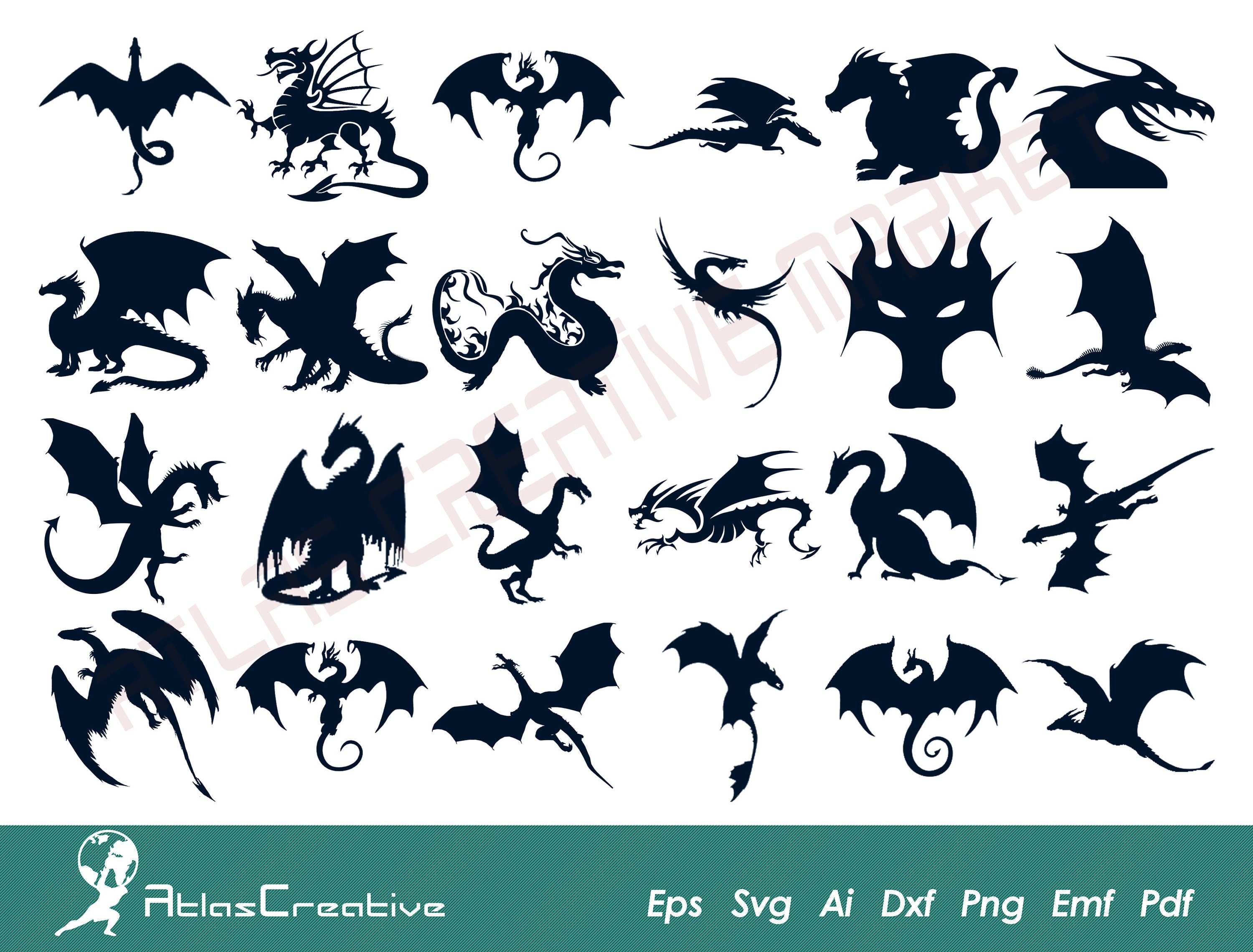 Dragon Svg (24) Bundle, Dragon Cut File, Cartoon Dragon Clipart, Dragon ...
