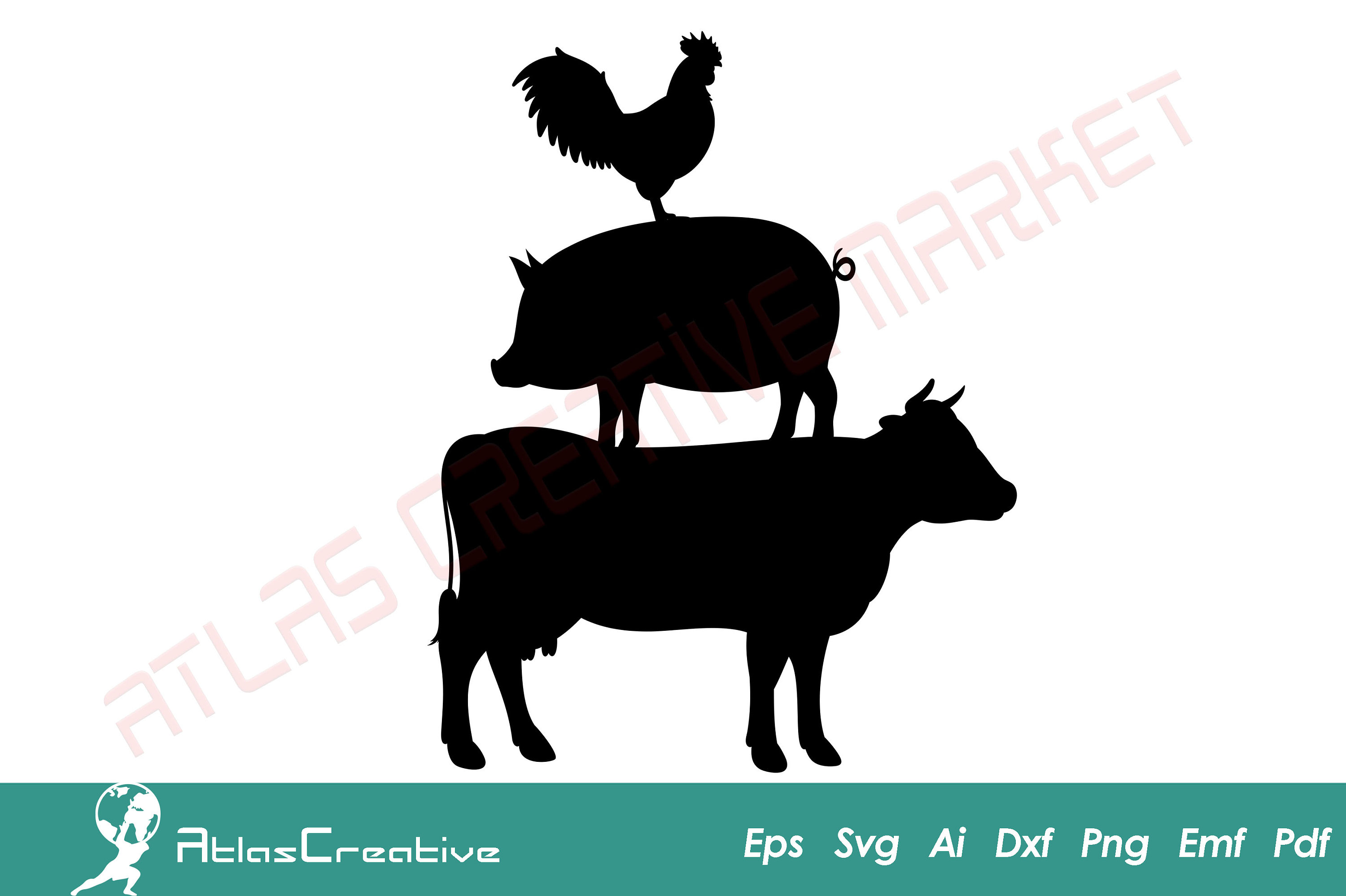 Farm Animals 2 Svg, Cow, Pig, Chicken, Animal Silhouette, Farmer, Farm ...