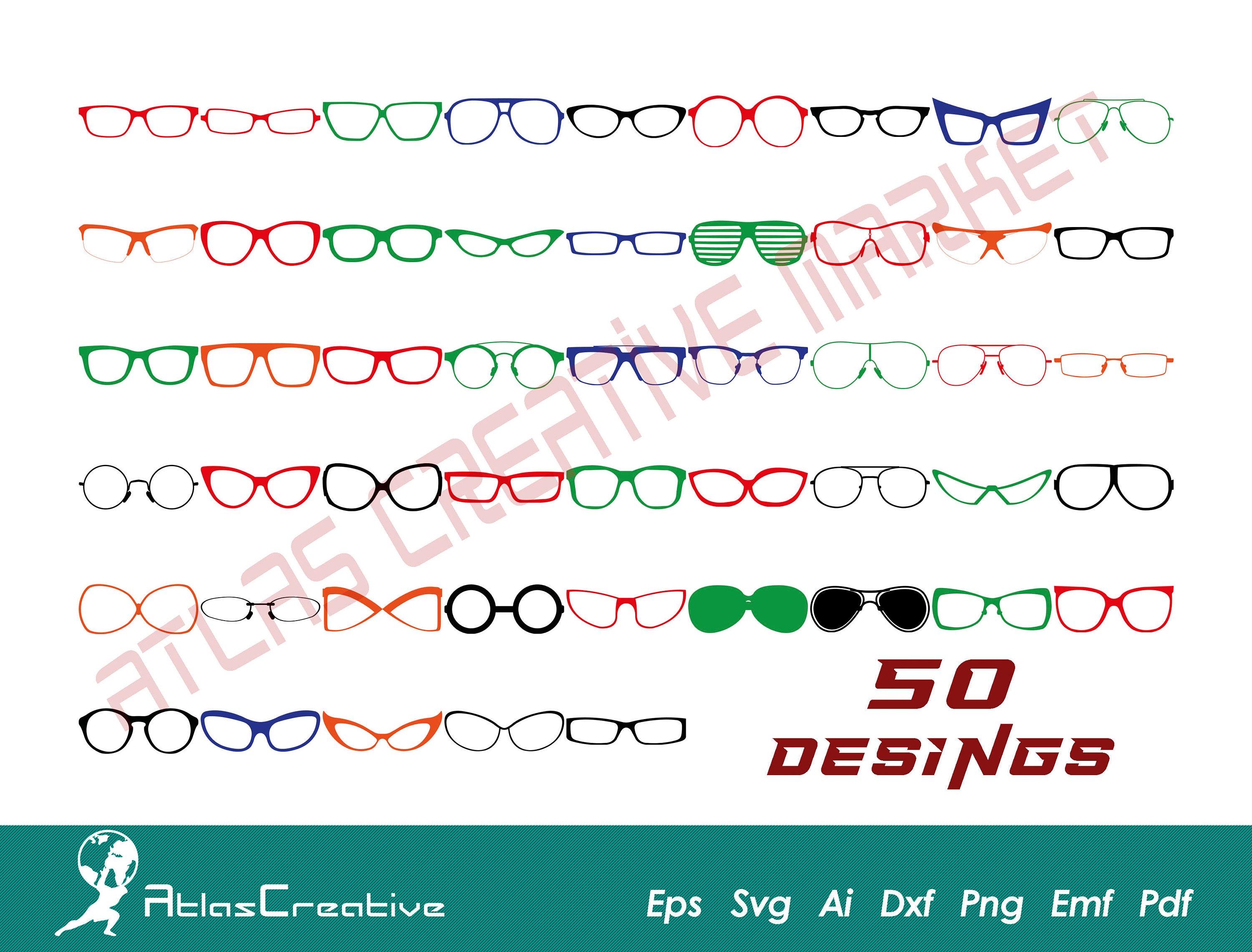 Glasses Svg 50 Bundle, Eyeglasses Svg Set, Sunglasses Vector for Cricut ...