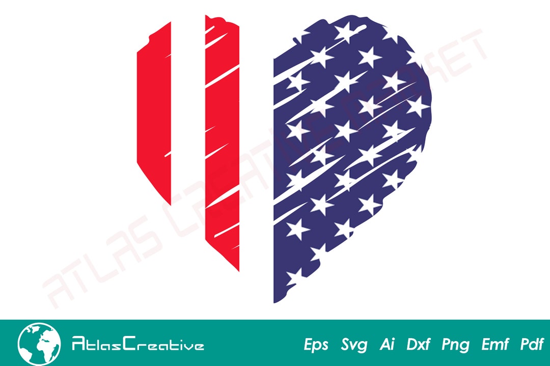American Flag Svg, Distressed Heart Flag, Love 4th of July ...