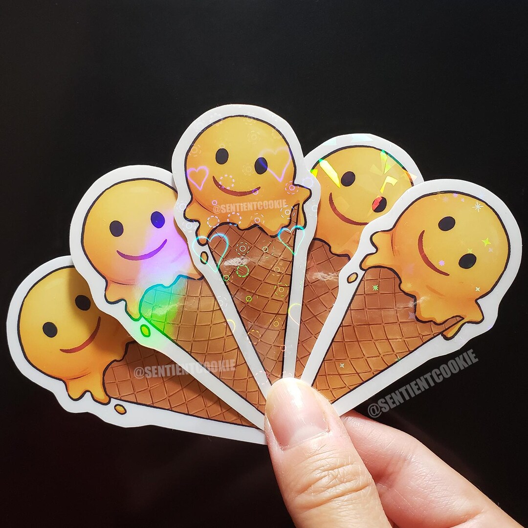 Melting Smiley Ice Cream Cone Emoji Holographic Vinyl Sticker - Etsy