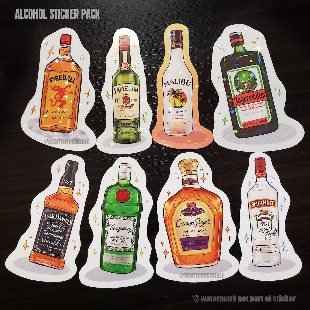 Alcohol Bottle Stickers Alcoholic Drinks Vinyl Holographic Collectible ...