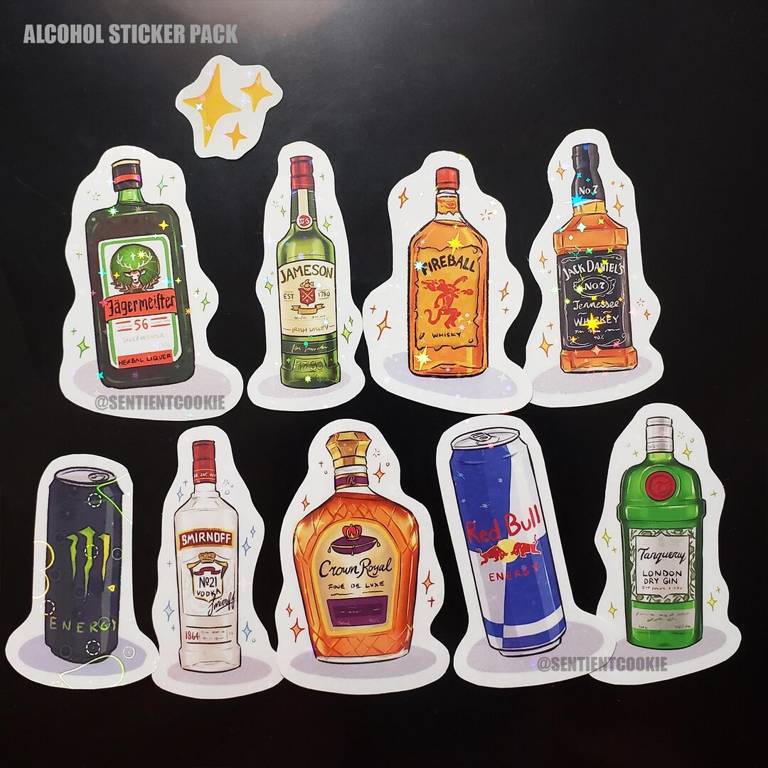 Alcohol Bottle Stickers Alcoholic Energy Drink Vinyl Holographic ...