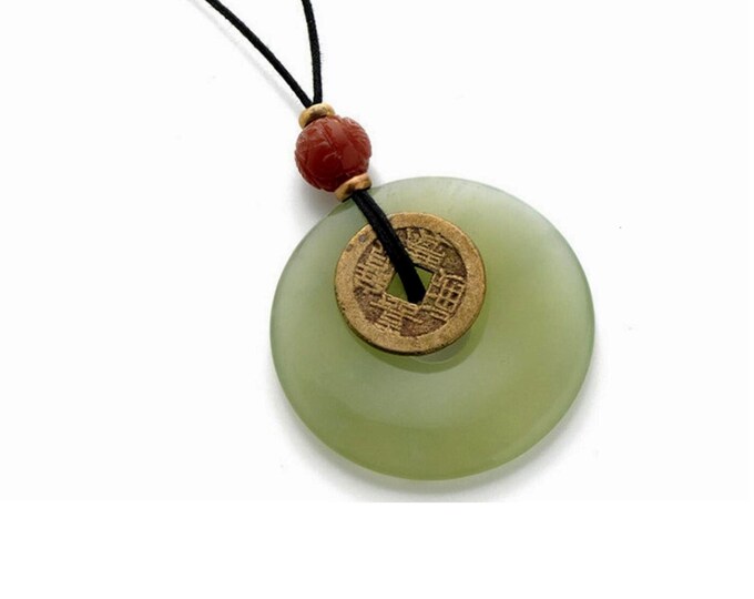 Jade "bi" Disc With I Ching Coin and Carnelian Pendant Necklace - Etsy