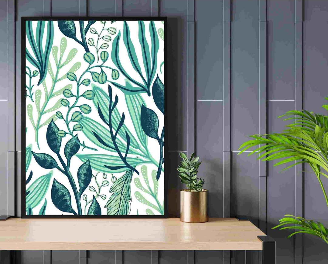 Green Retro Leaf Poster: Digital Download in A4 - Etsy
