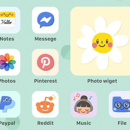 Hand Drawn Kawaii Cute Icons L Unique Ios 14 Aesthetic App - Etsy
