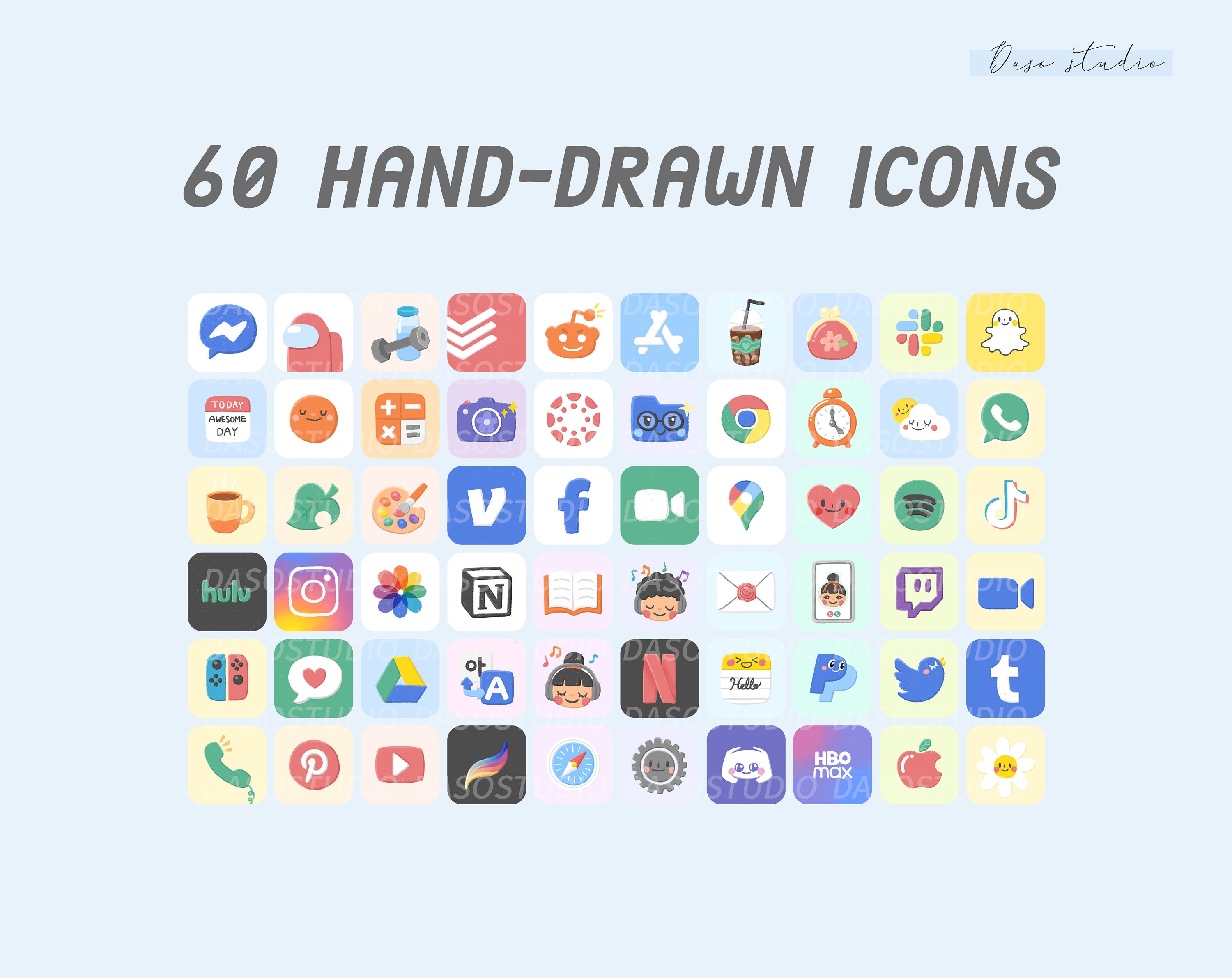 Hand Drawn Kawaii Cute Icons L Unique Ios 14 Aesthetic App Icon Theme ...
