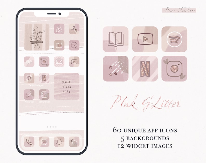 Pastel Pink Glitter L Unique Aesthetic App Icon Theme Pack for iPhone ...
