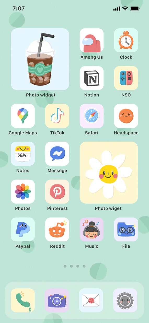 Hand Drawn Kawaii Cute Icons L Unique Ios 14 Aesthetic App | Etsy