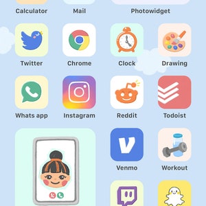 Hand Drawn Kawaii Cute Icons L Unique Ios 14 Aesthetic App Icon Theme ...