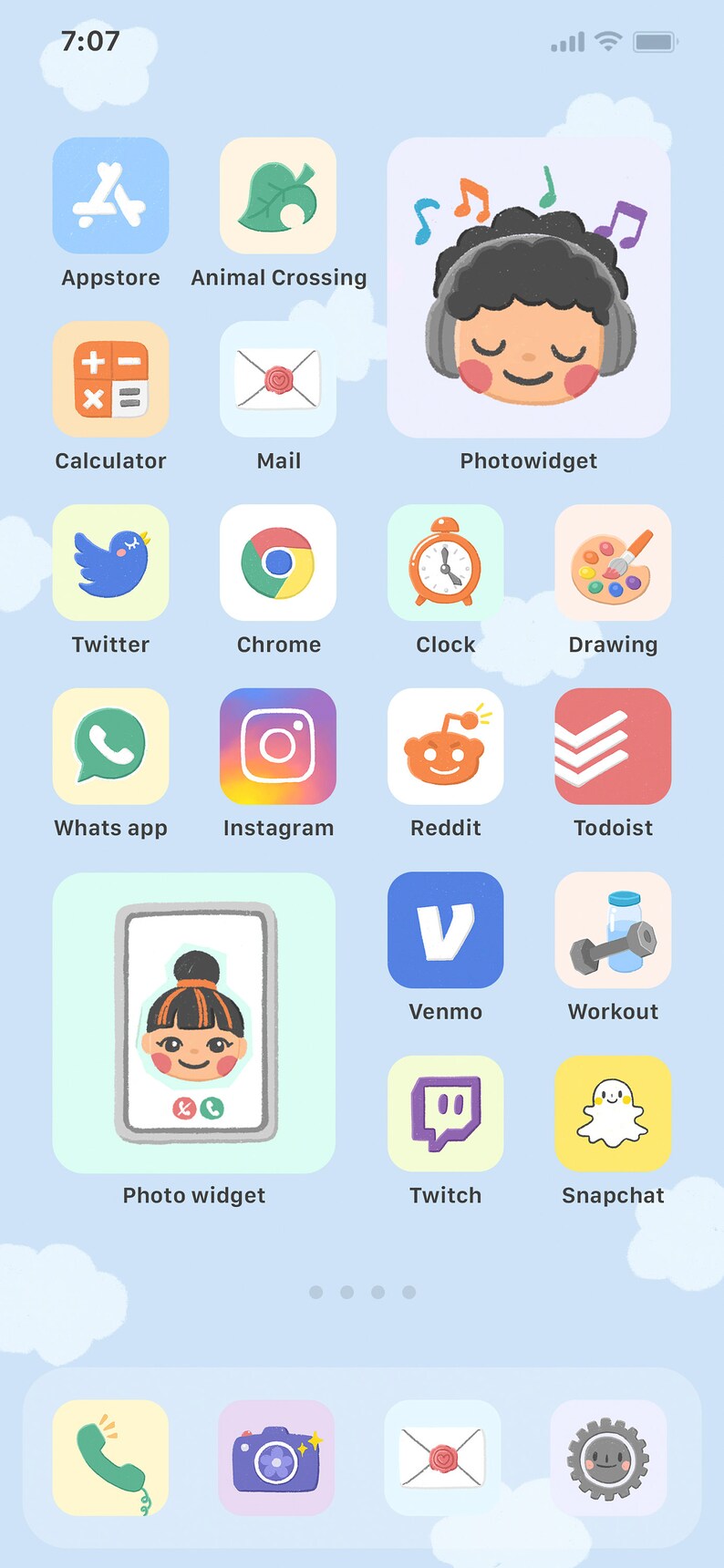 Hand Drawn Kawaii Cute Icons L Unique Ios 14 Aesthetic App Icon Theme ...