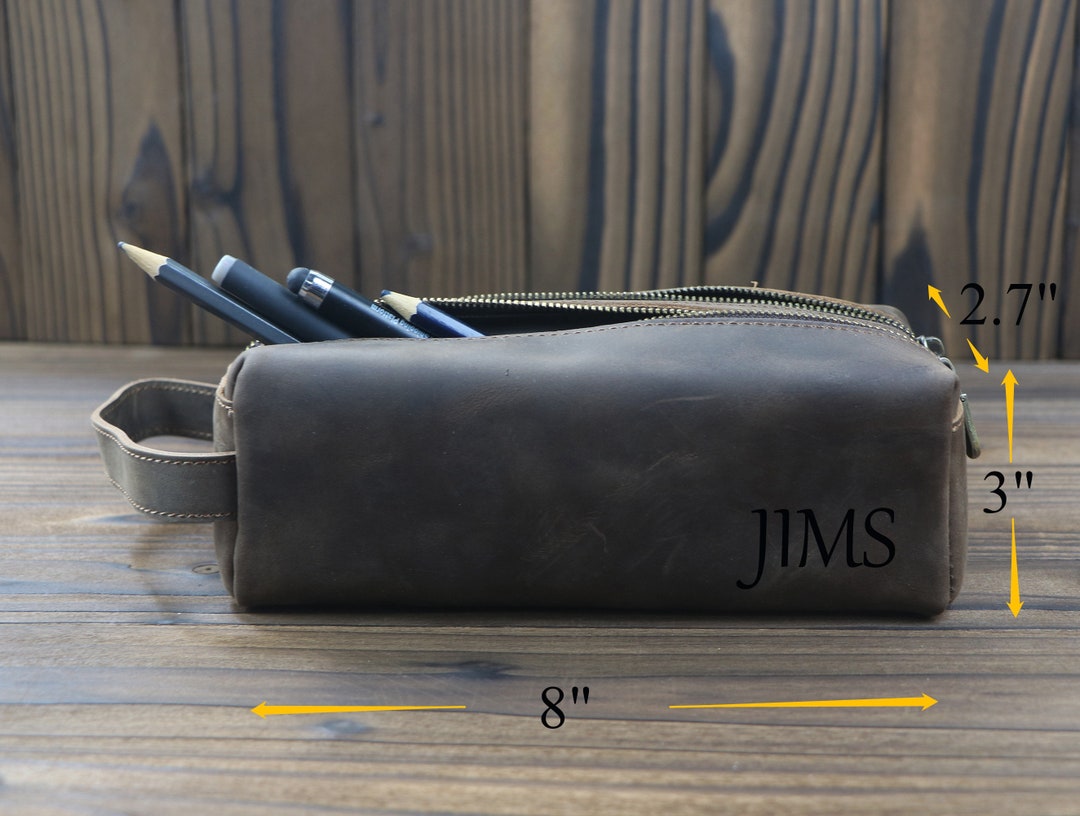 Personalized Pen Case, Double Zipper Leather Pencil Bag, Pen Case Pouch ...