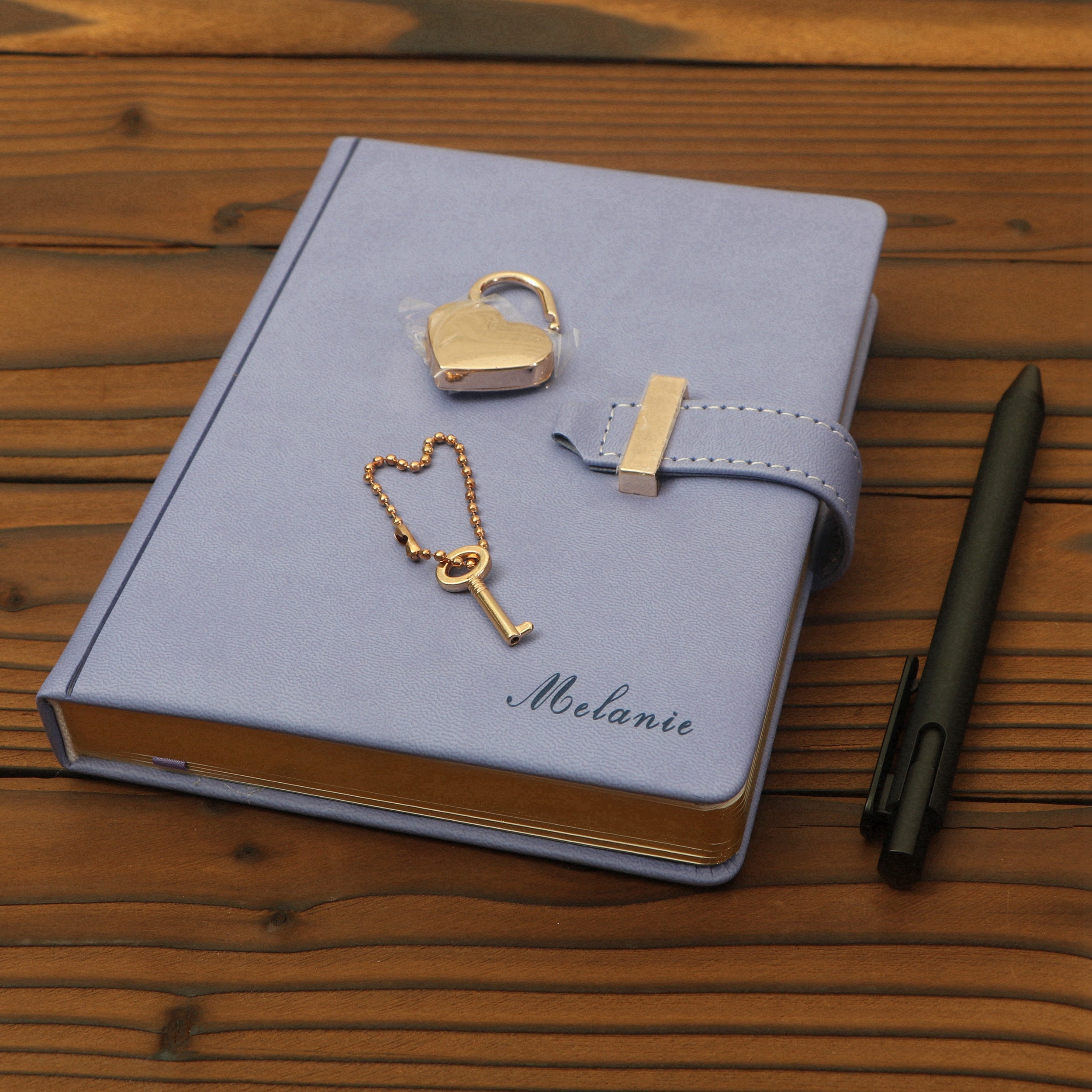 Personalized Locking Journal With Key, Heart Lock PU Leather Diary With ...