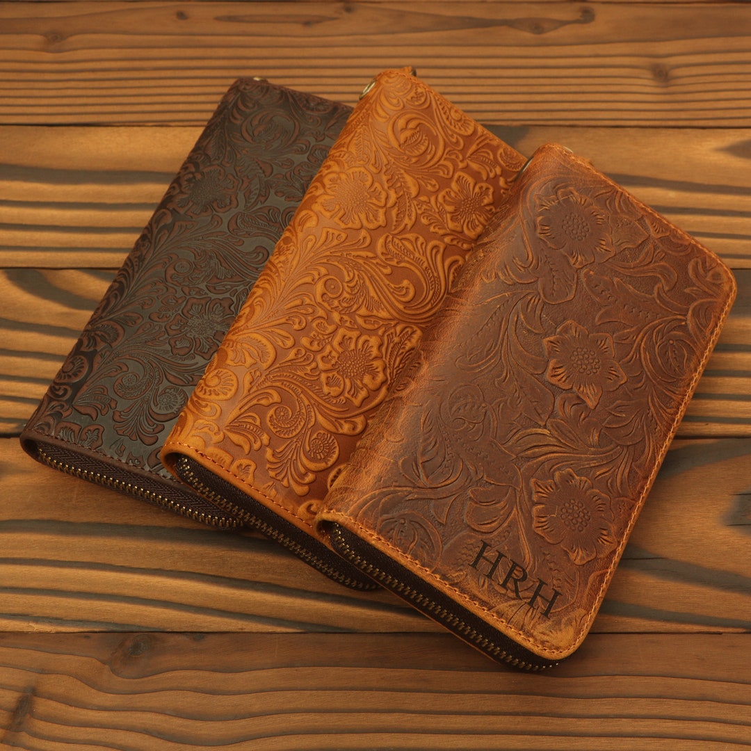 Personalized Zipper Long Wallets, Leather Wallets With Strap, Gift for ...