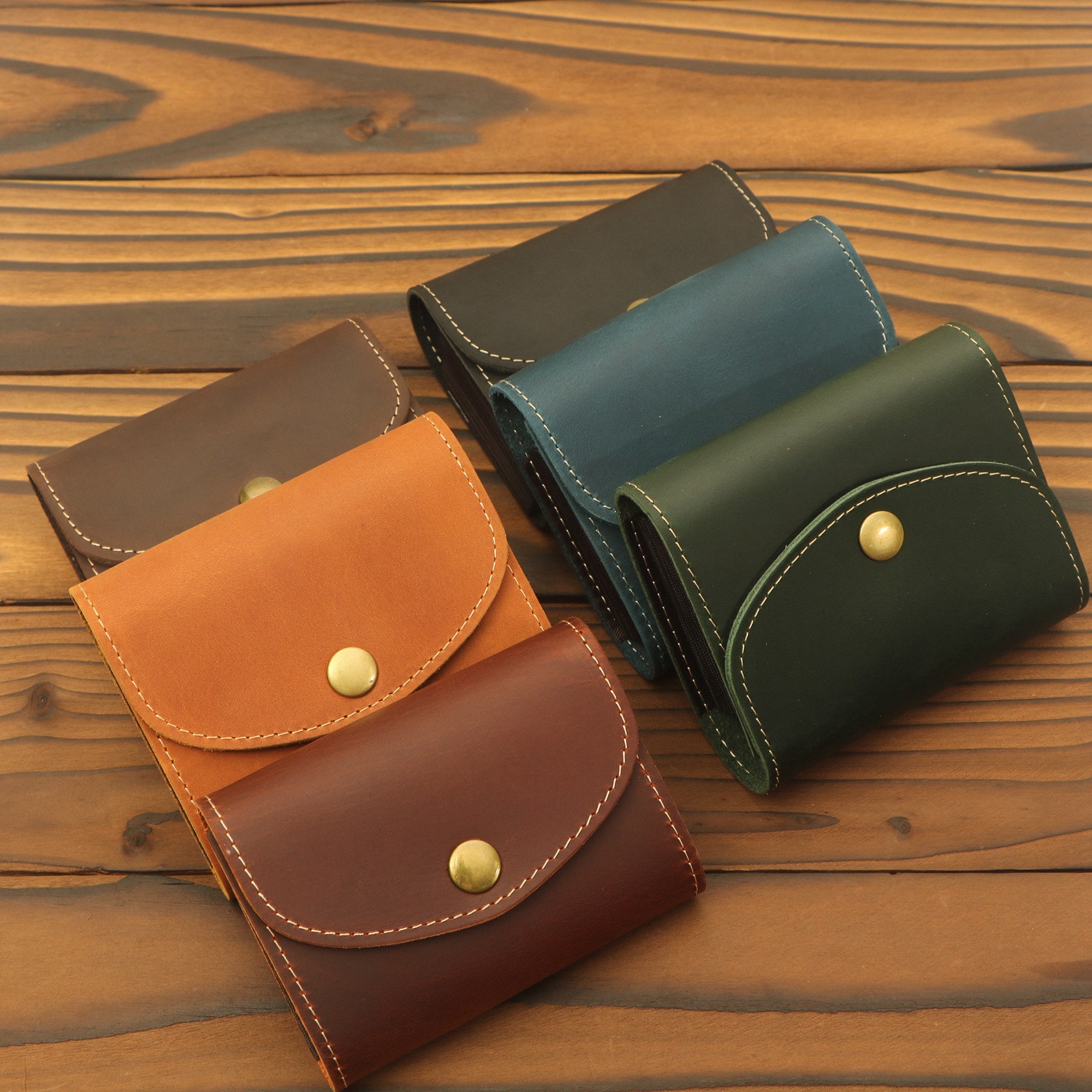Handmade Leather Card Holder Wallet: Rustic Pocket Button Design - Etsy