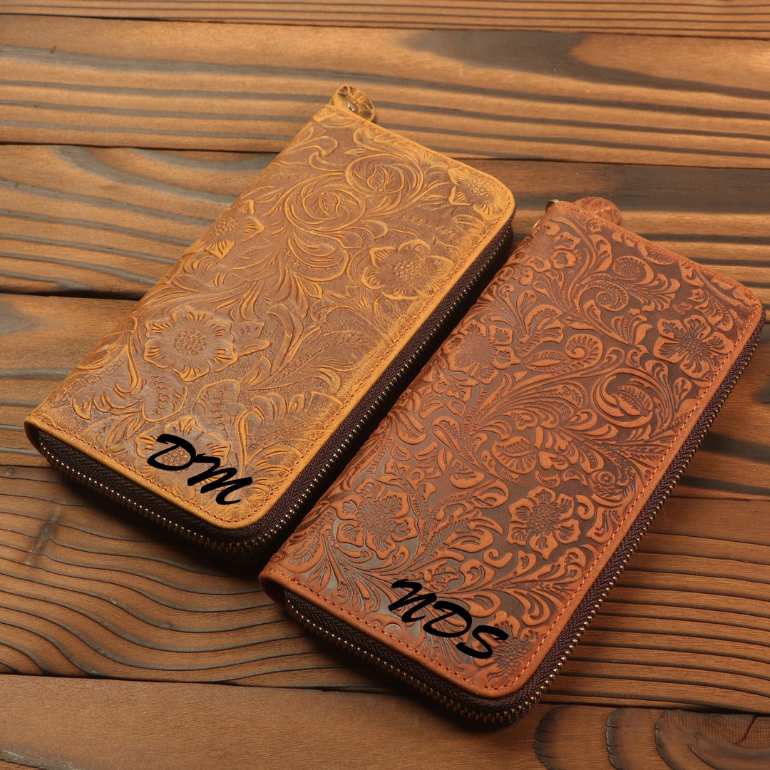 Personalized Leather Wallets, Long Rustic Leather Wallet for Daughter ...