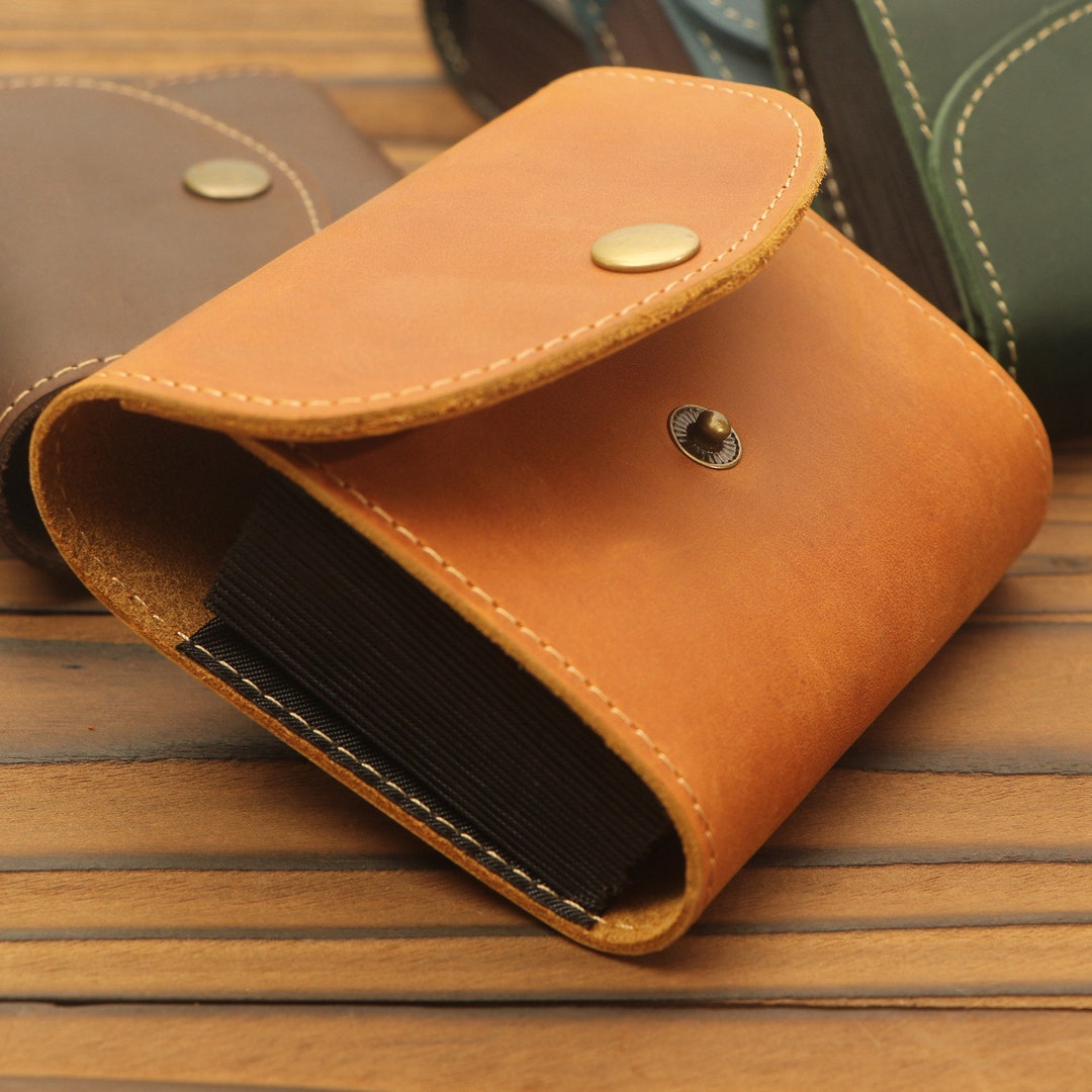 Handmade Leather Card Holder Wallet: Rustic Pocket Button Design - Etsy