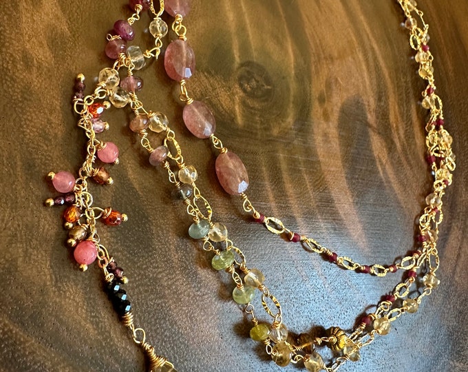 Natural Tourmaline and Strawberry Quartz and Pyrite Necklace ...