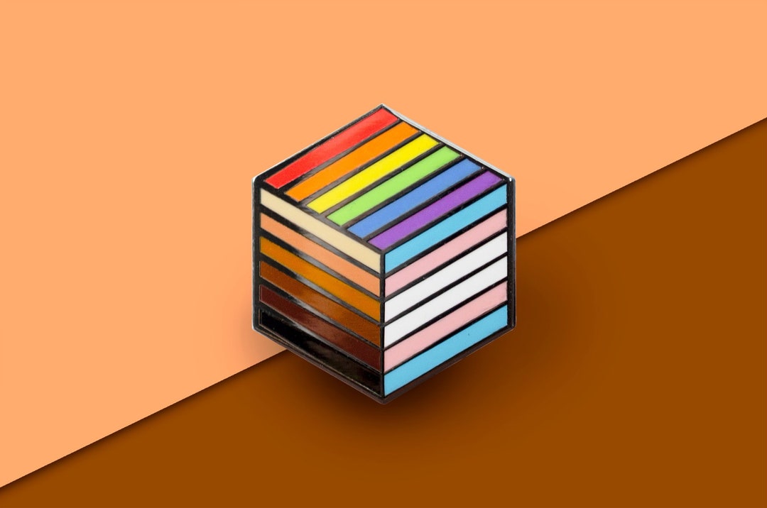 Inclusive Rainbow Pin - Flag Cube - Geometric LGBTQ Pin Lapel Badge ...