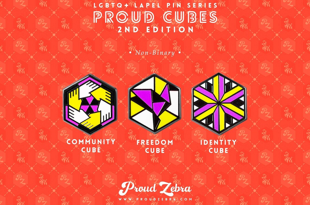 Non-binary Pride Pins: Community, Freedom, Identity Cubes (20x17.5mm ...