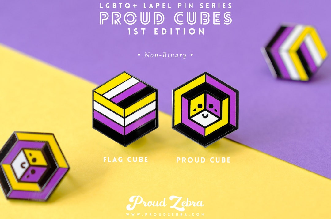 Non-binary Pins Set Proud Cubes Geometric LGBTQ Pin Lapel Badge Brooch ...