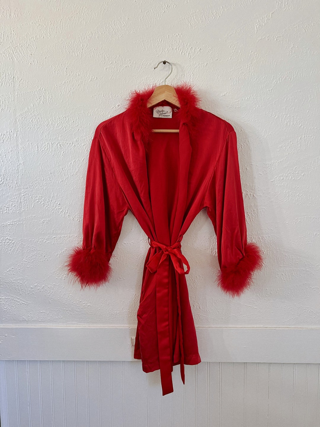 Vintage 1980s Marilyn Monroe by Warners Silk Red Feather Boa Robe S - Etsy