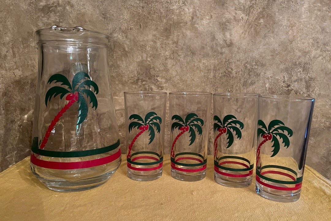 Vintage Tropical Motif Picher & Glass Set Made in Italy - Etsy