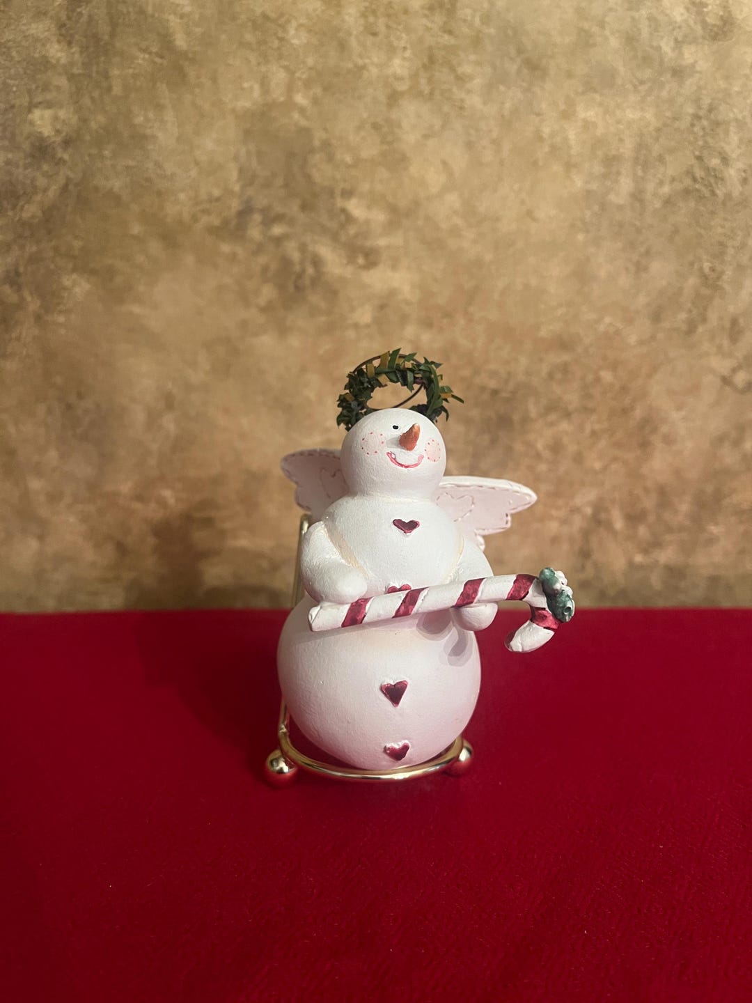 Vintage Sandi Gore Evans Snowman Angel With Candy Cane Ornament - Etsy