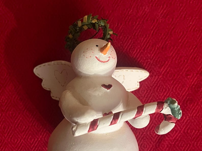 Vintage Sandi Gore Evans Snowman Angel With Candy Cane Ornament - Etsy