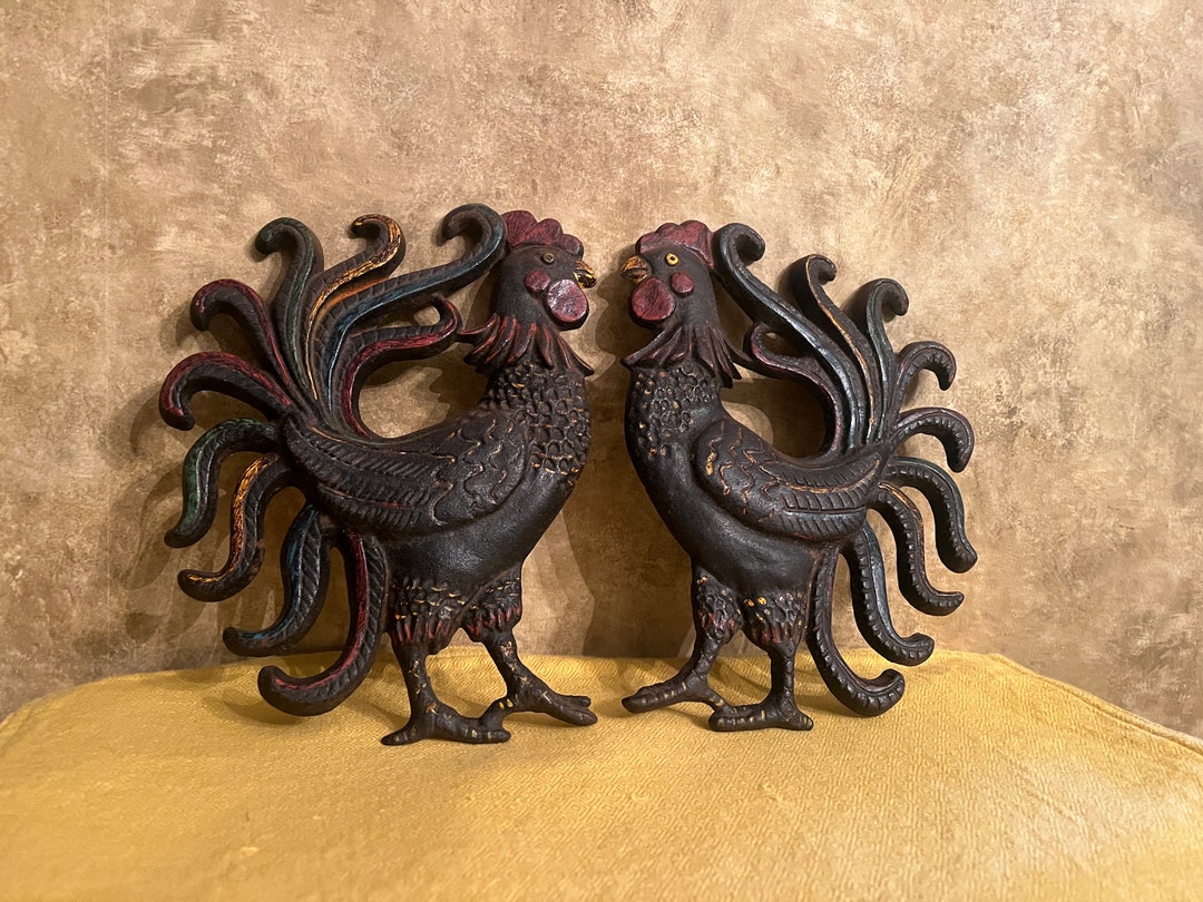 Vintage Cast Iron Roosters/chickens Set of 2 Left/right - Etsy