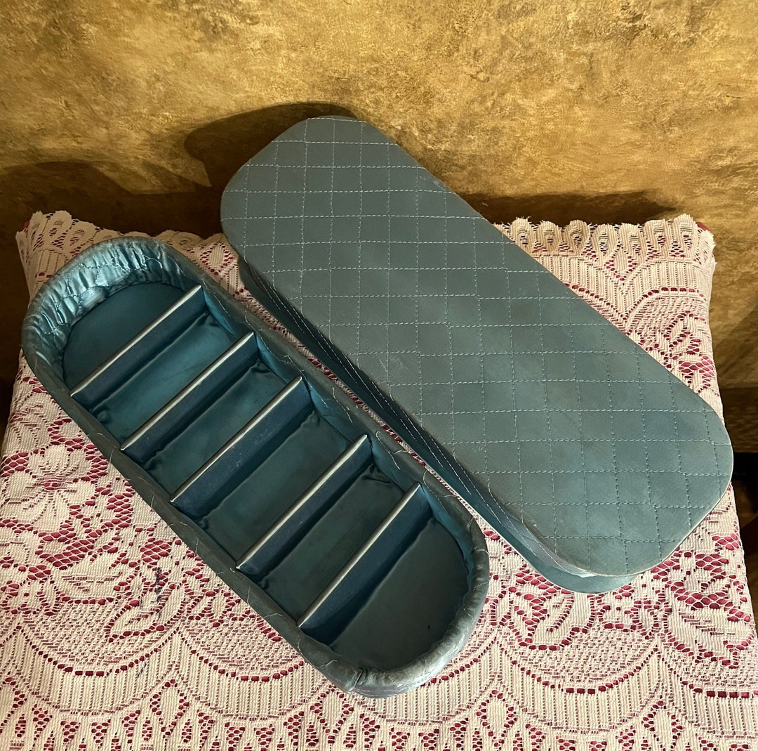 Vintage Blue Quilted Satin Vanity Storage Boxes - Handkerchief/nylon ...