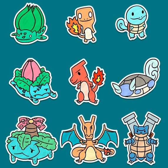 Pokémon Kanto Starters Stickers Pack - Etsy