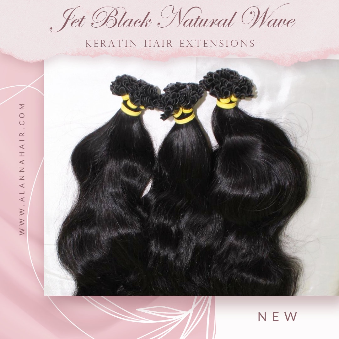 Jet Black Wavy Remy Human Hair Extensions: Keratin Bond - Etsy